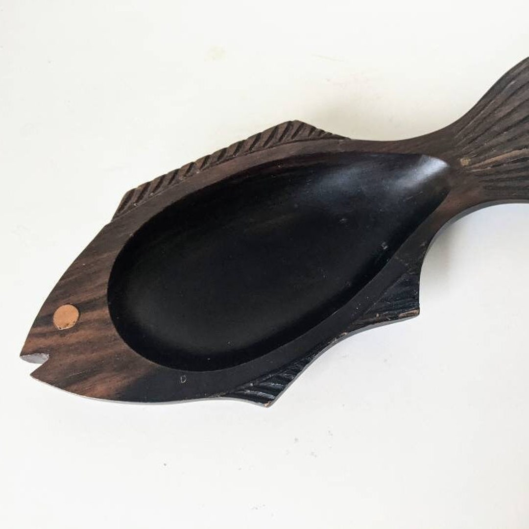 Vintage Hand Carved Dark Wooden Fish Bowl or Dish - Etsy