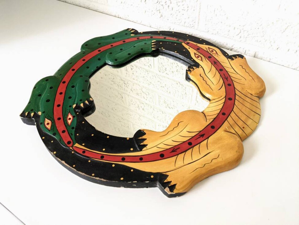 Vintage Wooden Framed Mirror With Two Lizards Alligators or - Etsy