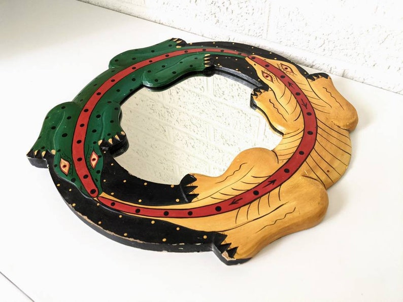 Vintage Wooden Framed Mirror With Two Lizards Alligators or - Etsy