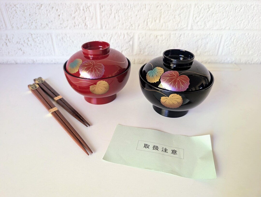 Vintage Pair of Japanese Lacquer-ware | Gold-lacquered Butterbur ...