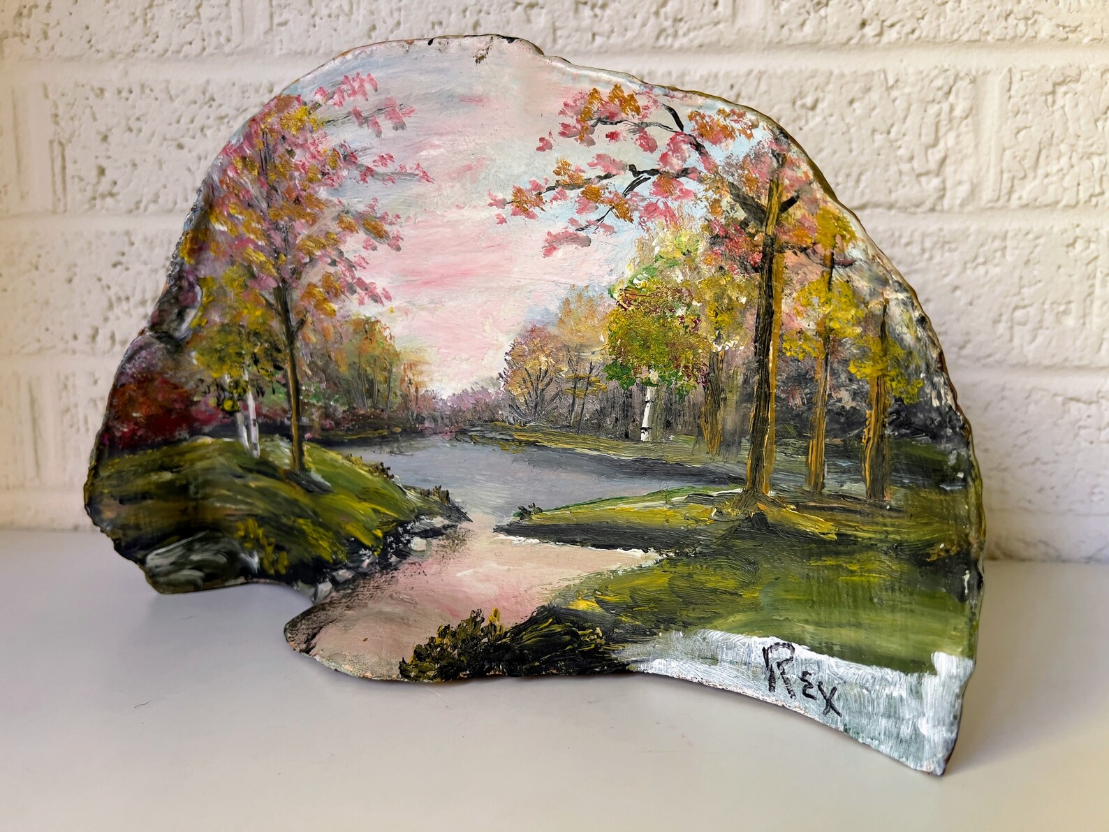 Vintage Painting on Burlwood Painted Tree Conk Painted - Etsy