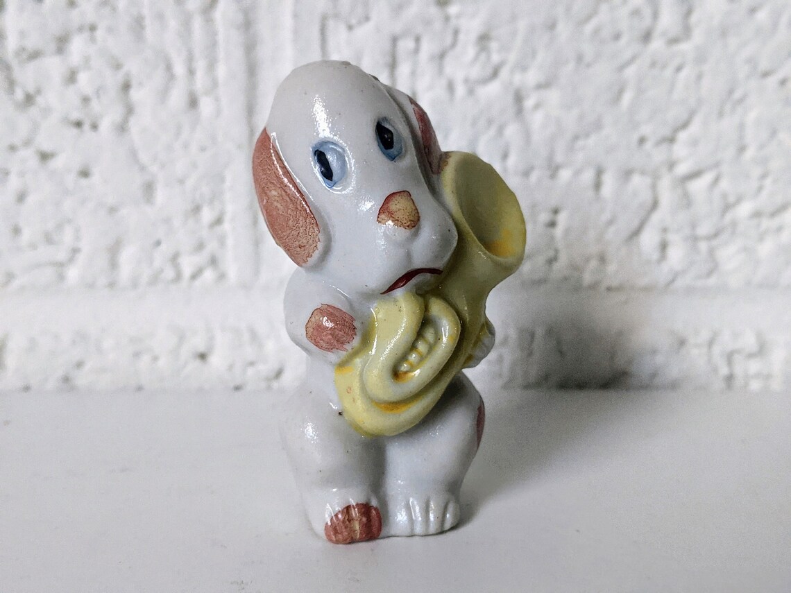 Vintage Figurine Dog Playing Saxophone | Japan - Etsy