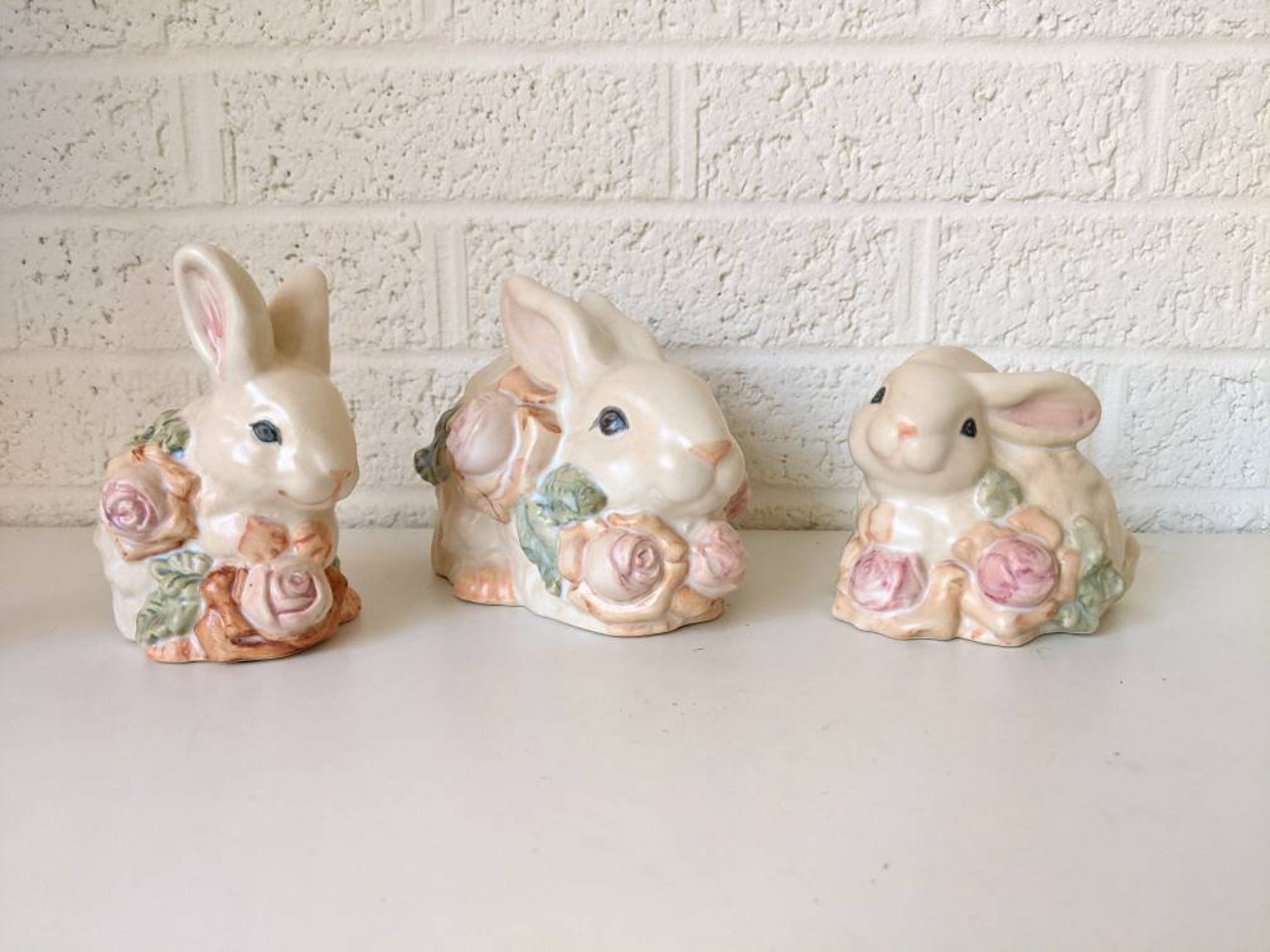 Vintage Bunny Figurine With Roses BRN China Baby Bunny - Etsy