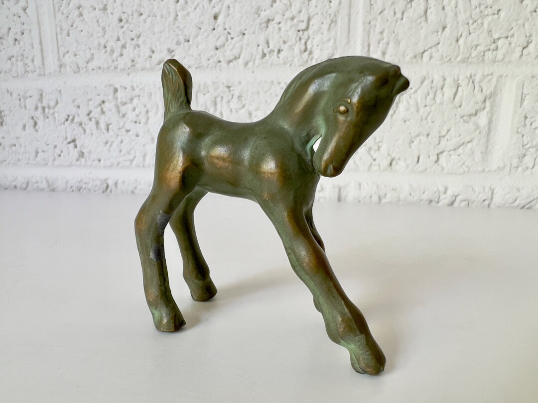 Vintage Horse Figurine | Tarnished Brass Foal Miniature | 1930s Art ...
