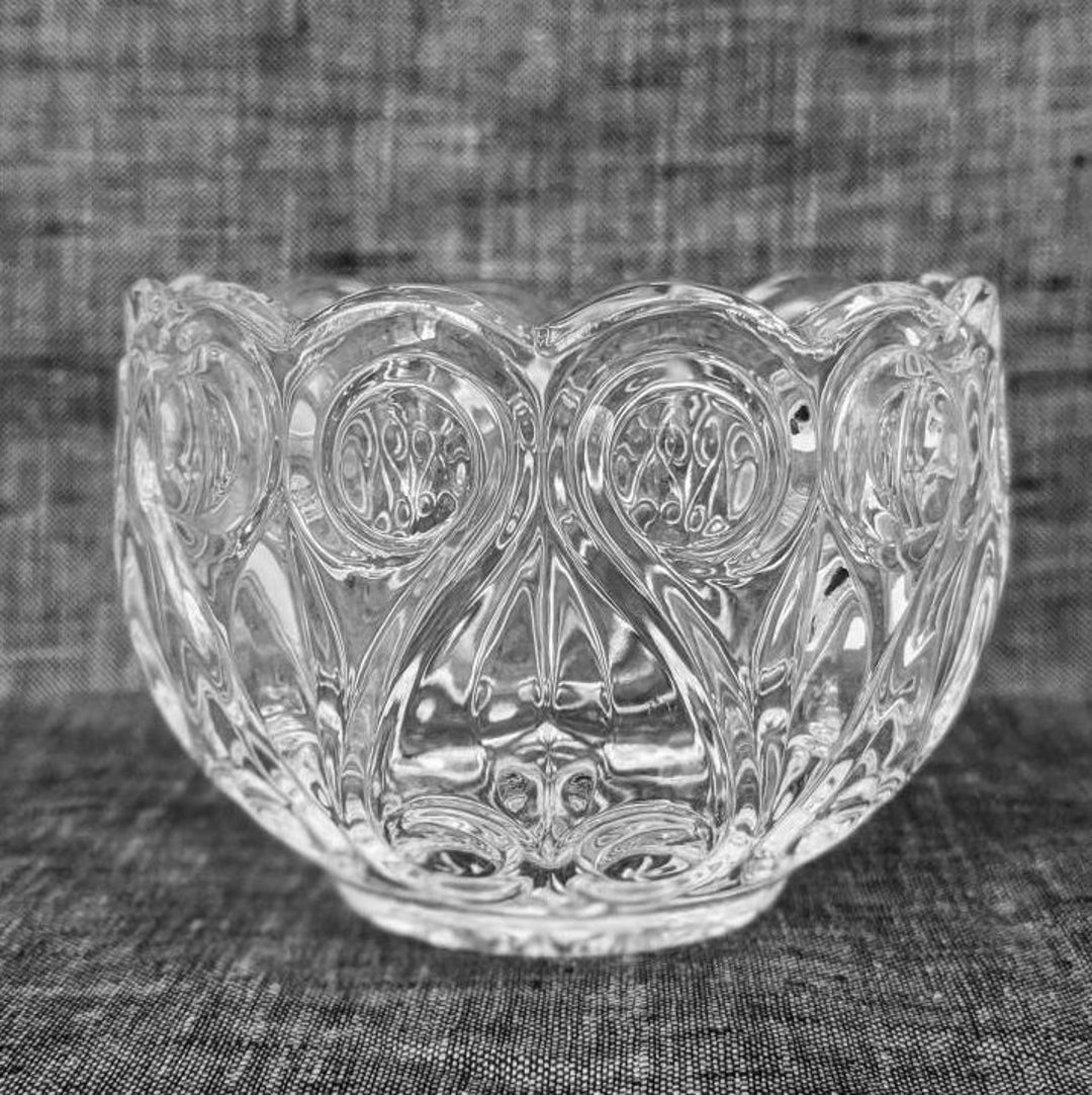 Small Vintage Glass Bowl With Scroll Design - Etsy