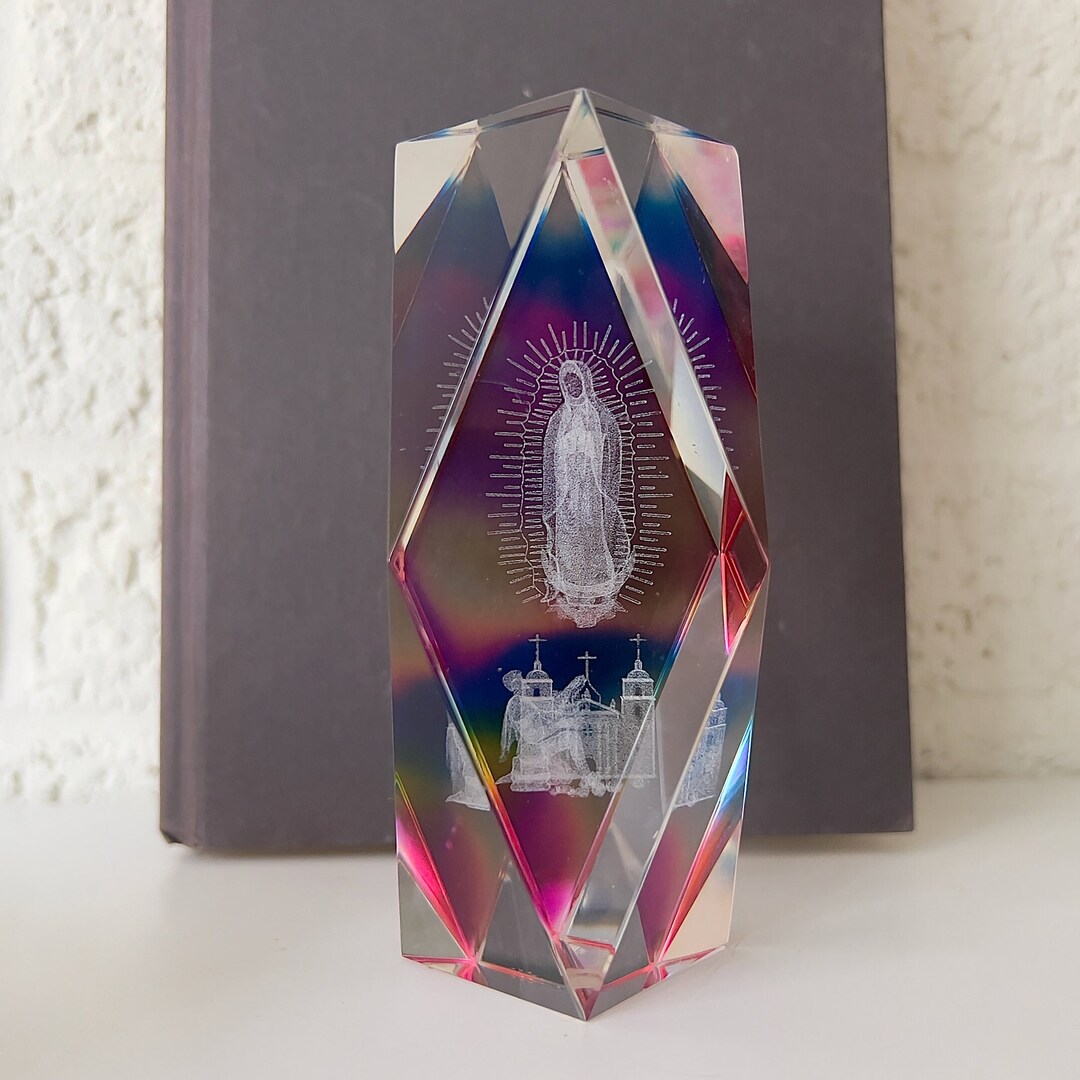 Vintage Laser Engraved Crystal, Cut Glass Paperweight | Mary - Etsy