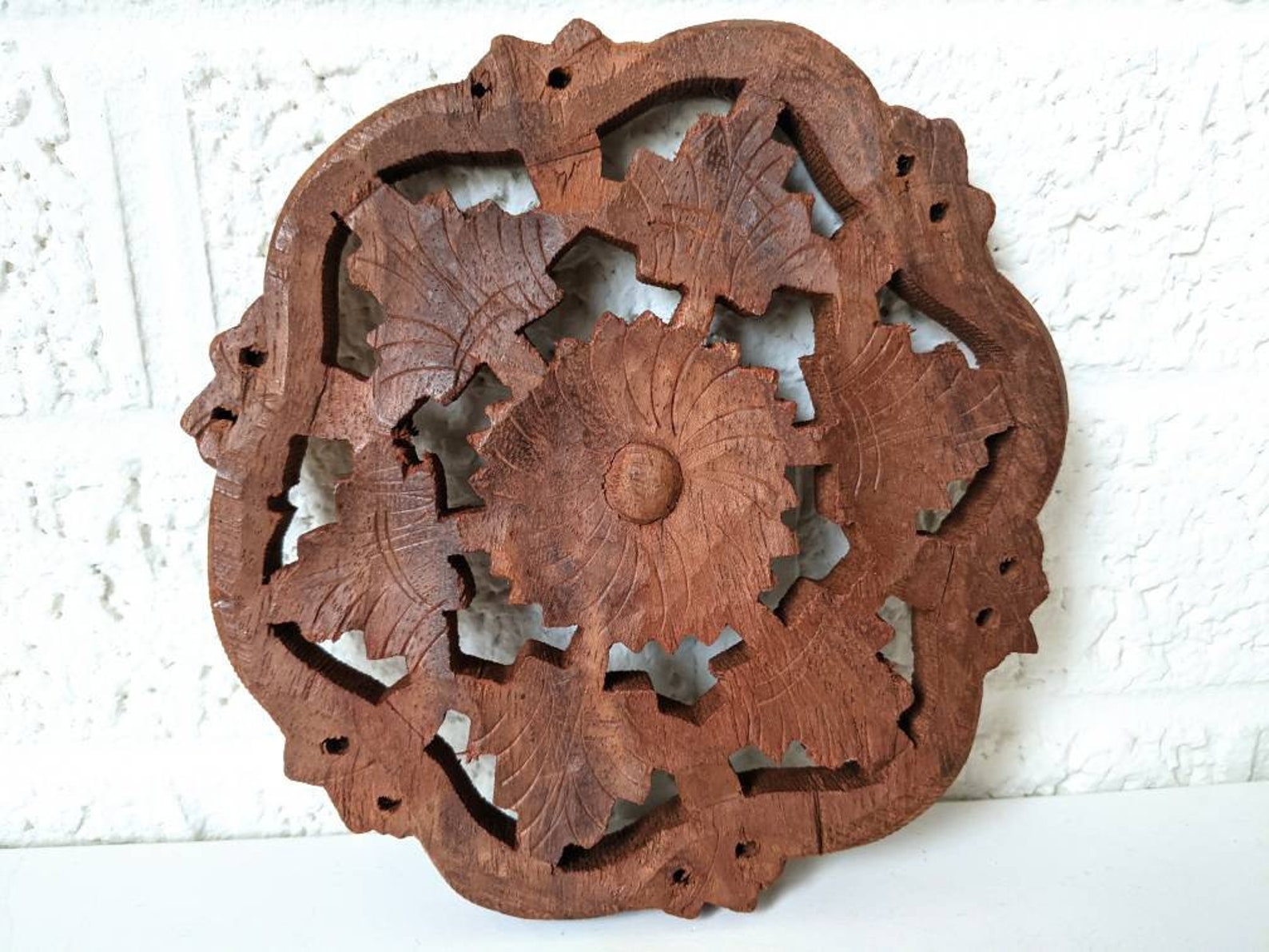 Vintage Hand Carved Wooden Trivet or Wall Art Bohemian | Etsy