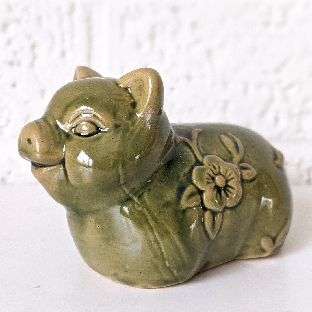 Vintage Ceramic Pig With Flower Designs - Etsy