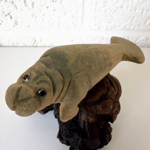Vintage Carved Wooden Manatee on Burlwood - Etsy