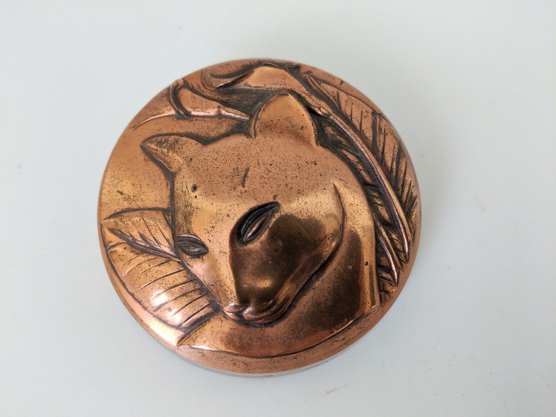 Vintage Copper Big Cat and Calla Lily Paperweight - Etsy