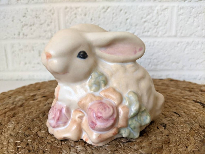 Vintage Bunny Figurine With Roses BRN China Baby Bunny - Etsy