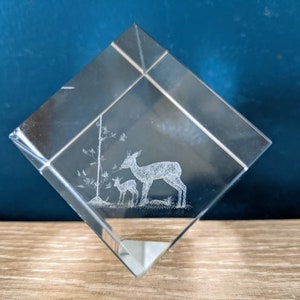 Vintage Laser Engraved Glass Cube | Deer at Tree | Stands on Corner - Etsy