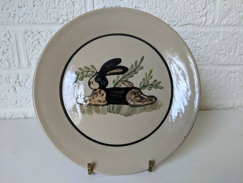 Vintage Stoneware Plate With Rabbit Design - Etsy