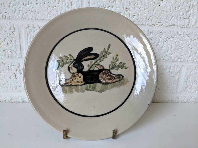 Vintage Stoneware Plate With Rabbit Design - Etsy