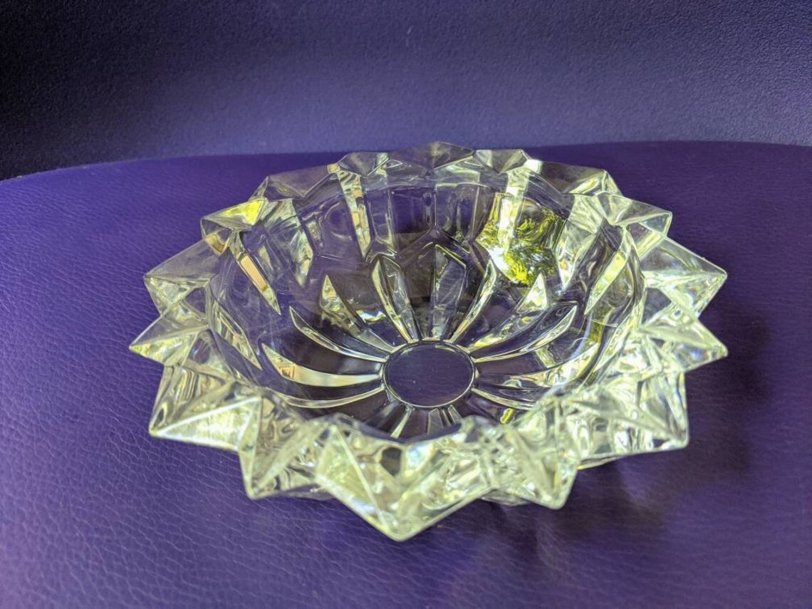 Vintage Cut Glass Bowl With Faceted Pointed Rim - Etsy