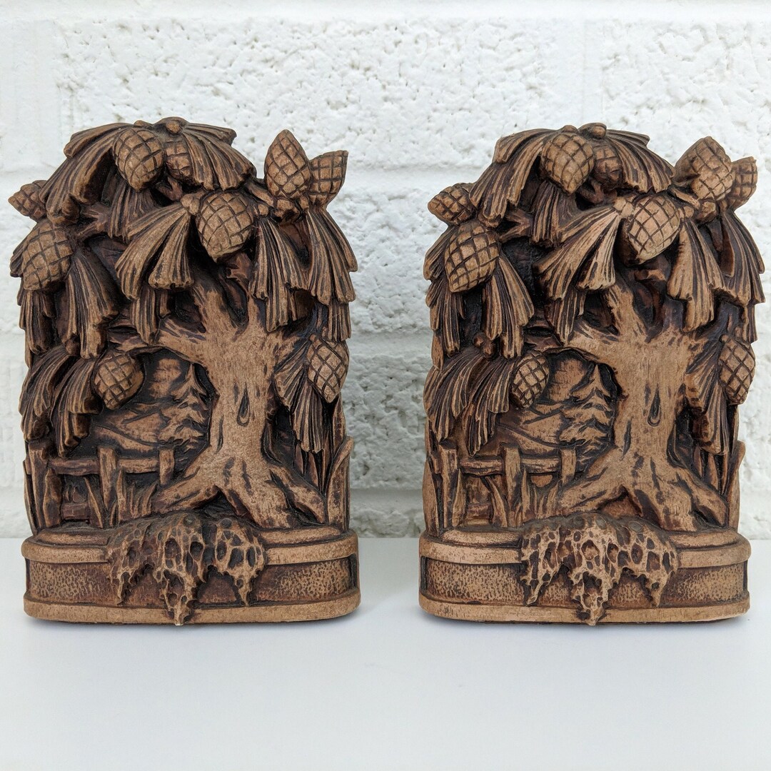 Vintage Durwood Bookends With Pine Trees and Landscape - Etsy