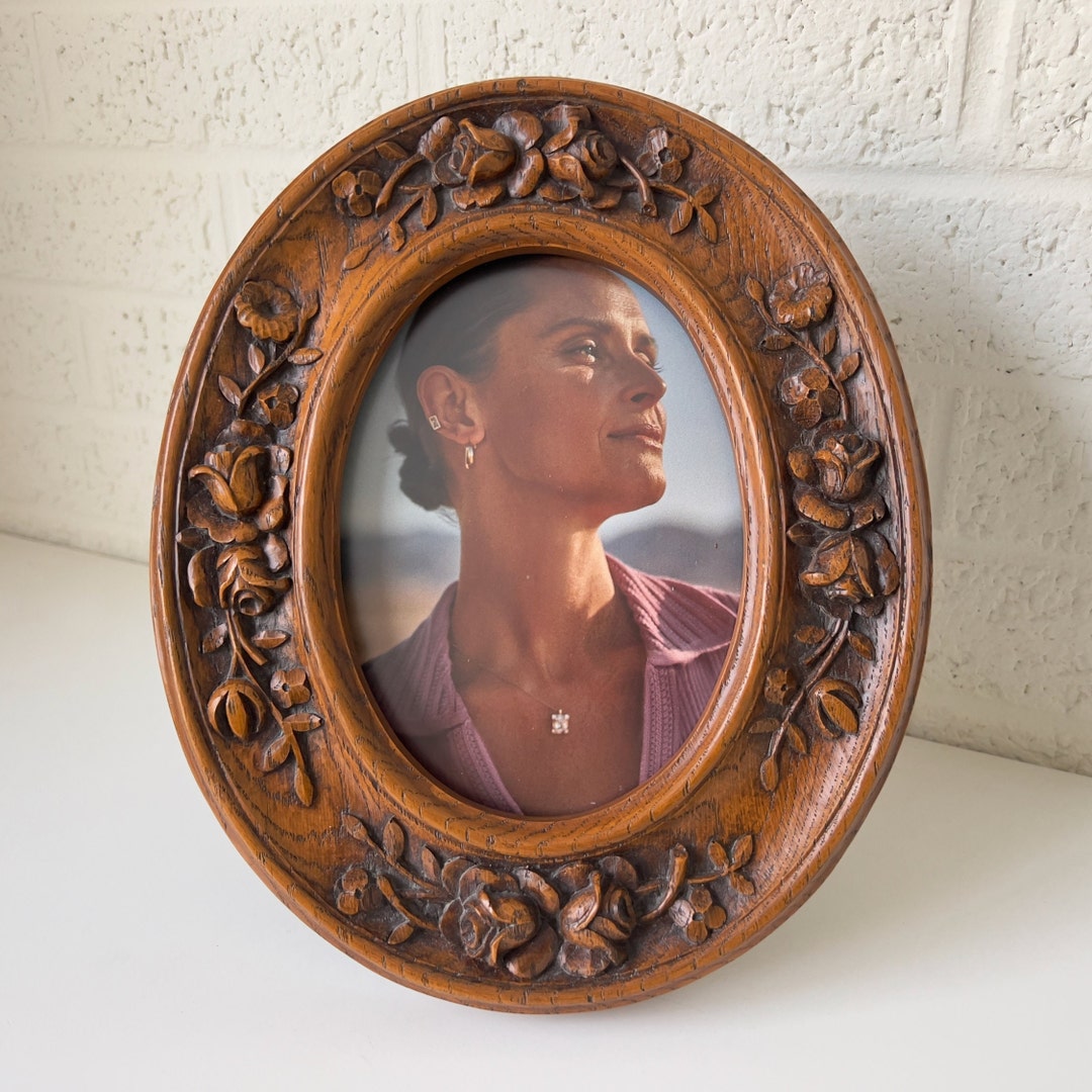 Vintage Faux Wood Photo Frame With Rose Flower Decoration - Etsy