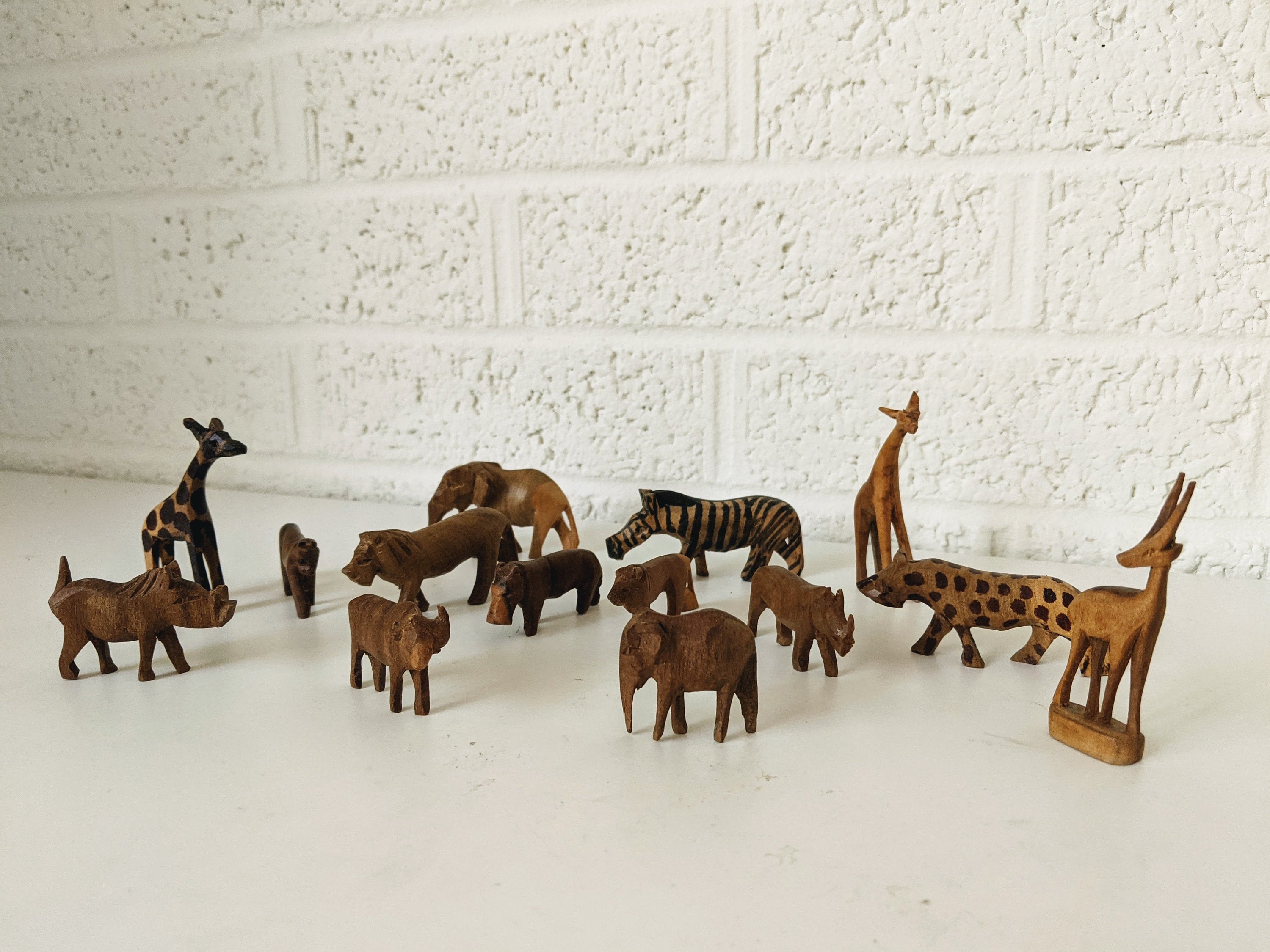 Sculpture Art & Collectibles 14 Hand Carved Safari Animals Wooden ...