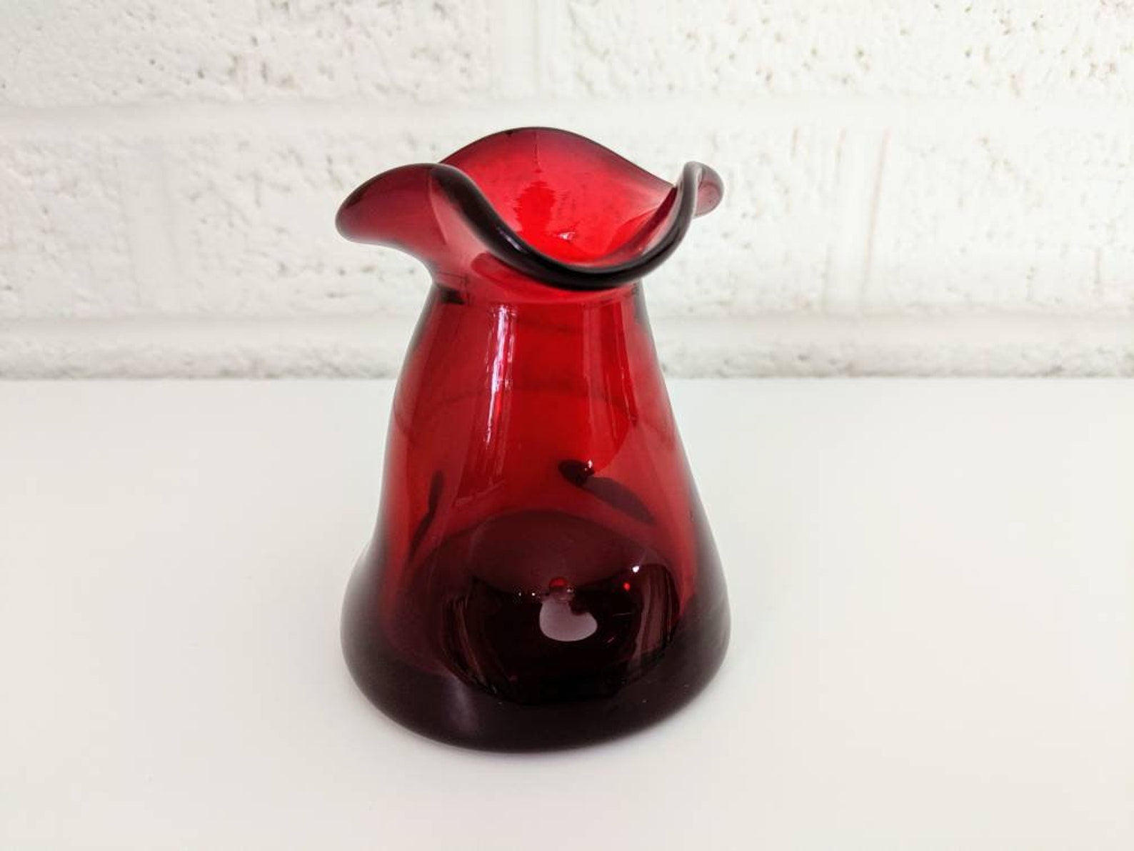 Lovely Vintage Pinch Glass Vase With Flared Top Ruby Red | Etsy