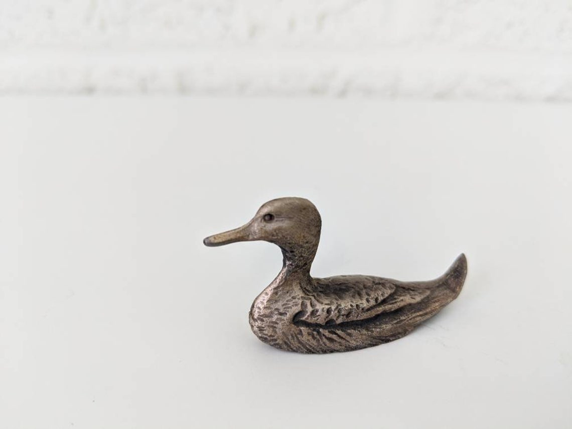 Vintage Miniature Pewter Duck Figurine | Etsy
