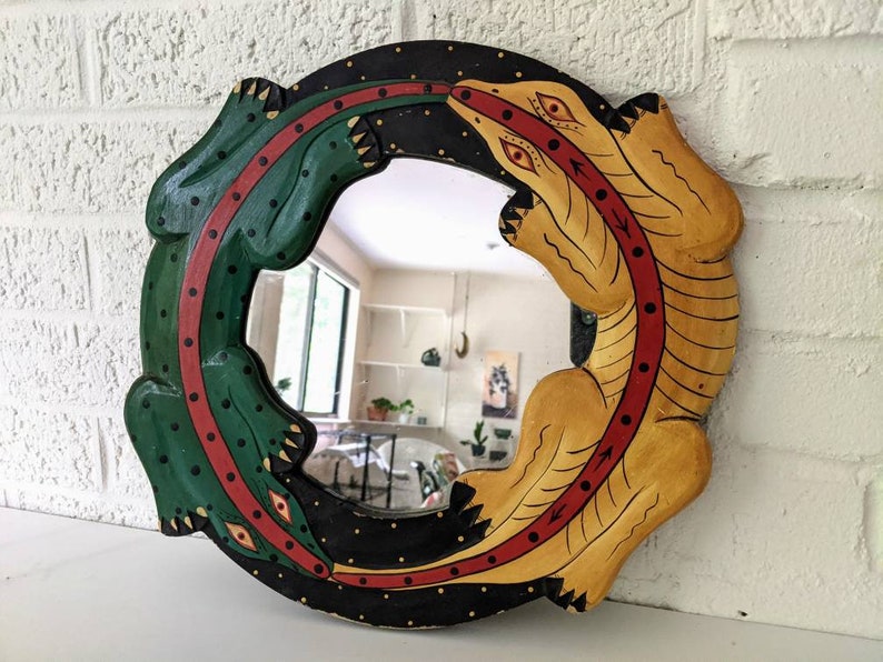 Vintage Wooden Framed Mirror With Two Lizards Alligators or - Etsy