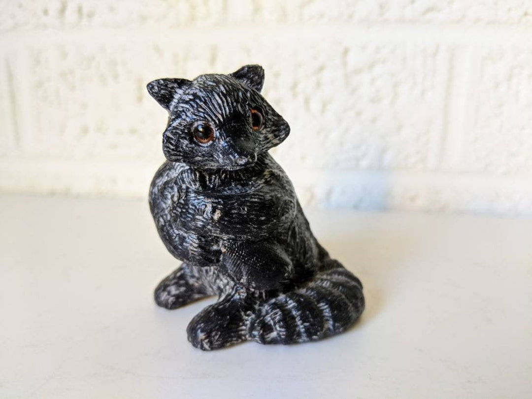 Vintage Wolf Original Raccoon With Fish Figurine | Carved Soapstone ...