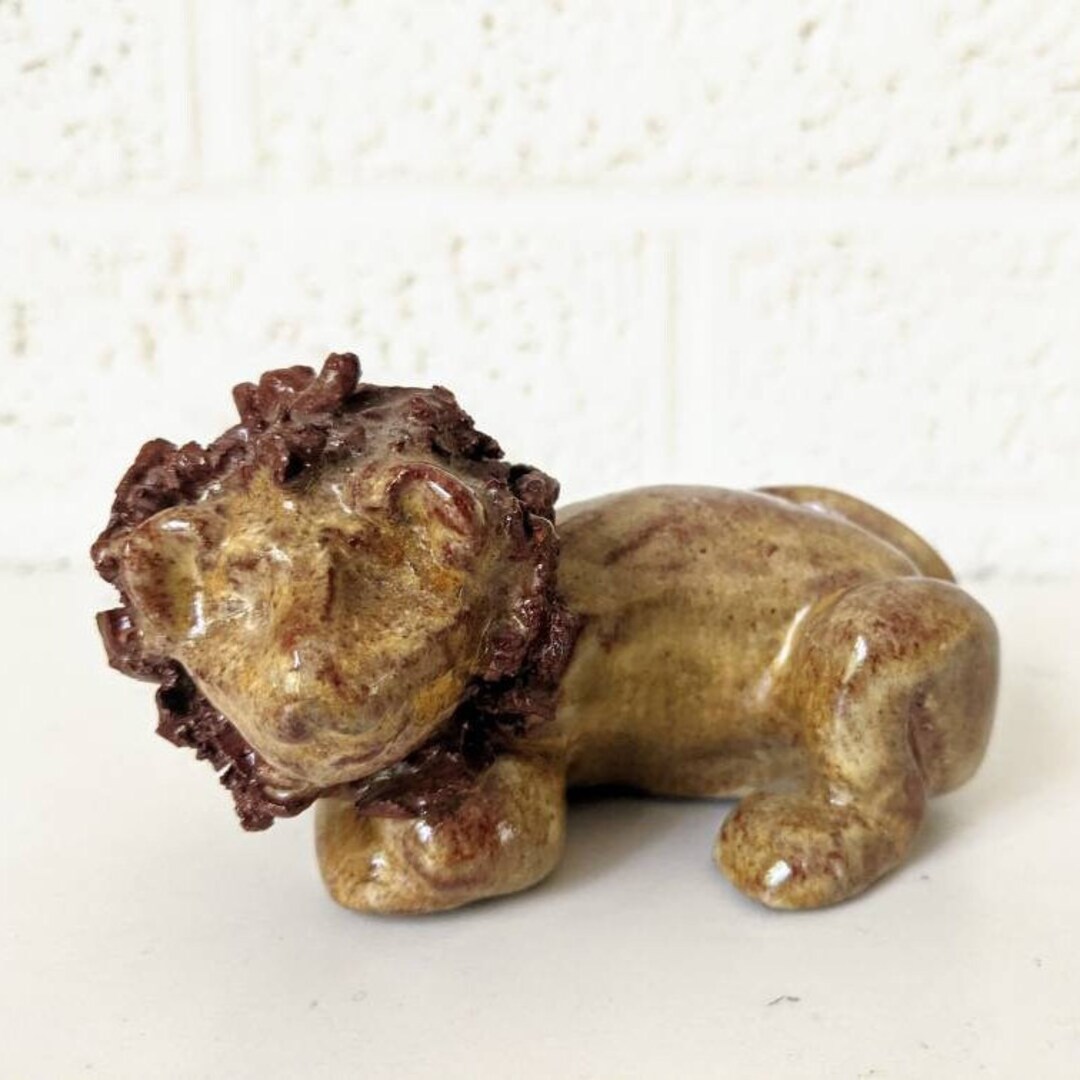 Vintage Pottery Lion Figurine - Etsy