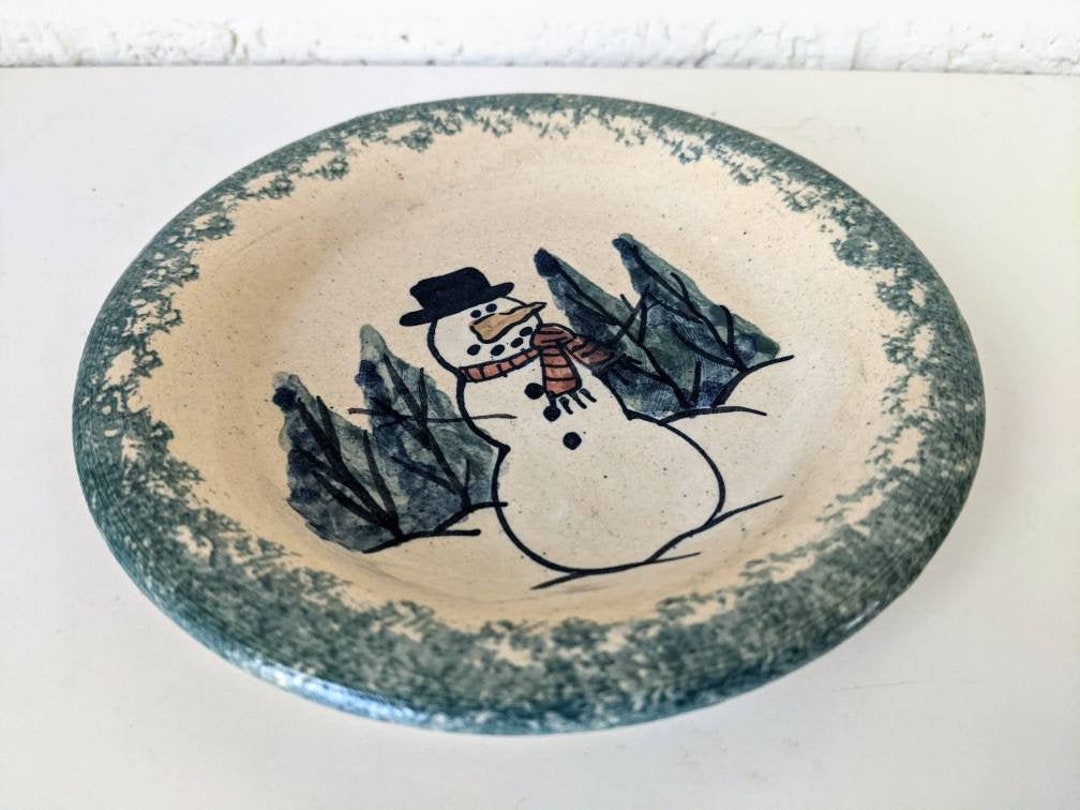 Vintage Pottery Bowl With Snowman - Etsy