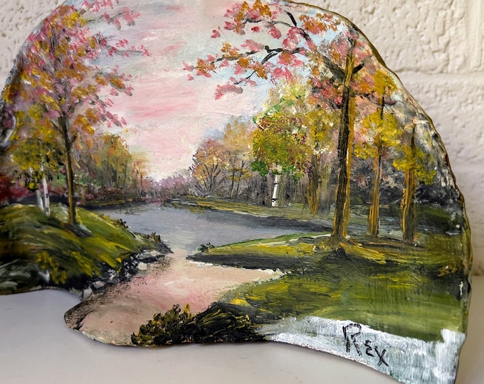 Vintage Painting on Burlwood | Painted Tree Conk | Painted Shelf ...