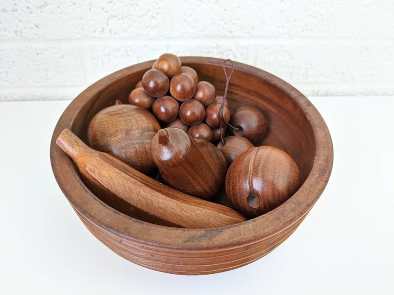 Bowl of Vintage Wooden Fruit - Etsy
