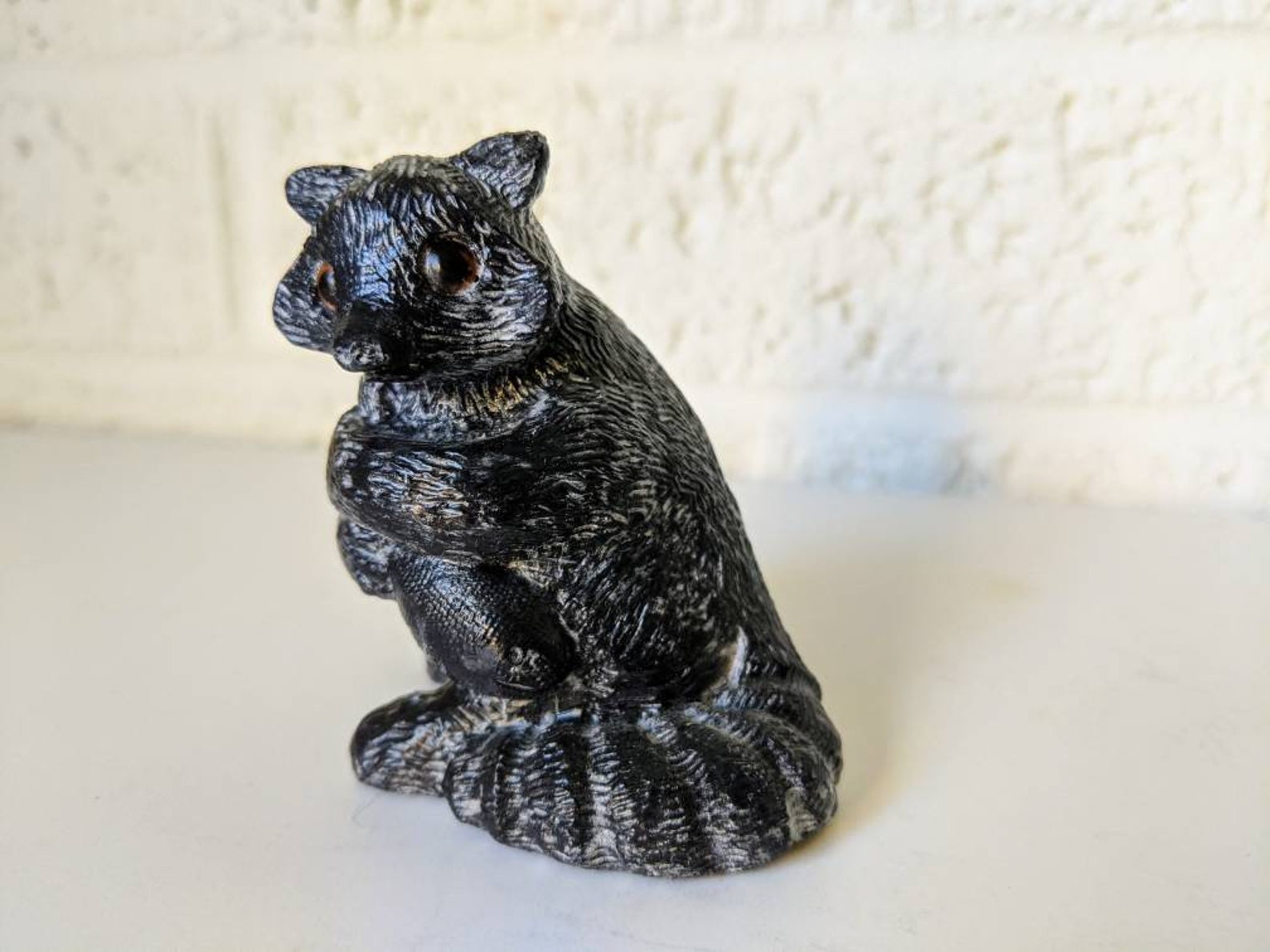 Vintage Wolf Original Raccoon With Fish Figurine Carved - Etsy
