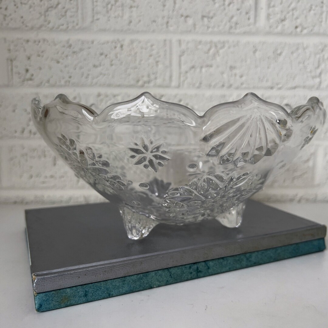 Vintage Mikasa Glass Snowflake Bowl | Footed Bowl | Three Feet | 9 ...