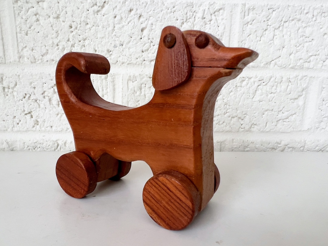 Little Vintage Wooden Push Toy | Barking Dog Push Toy - Etsy