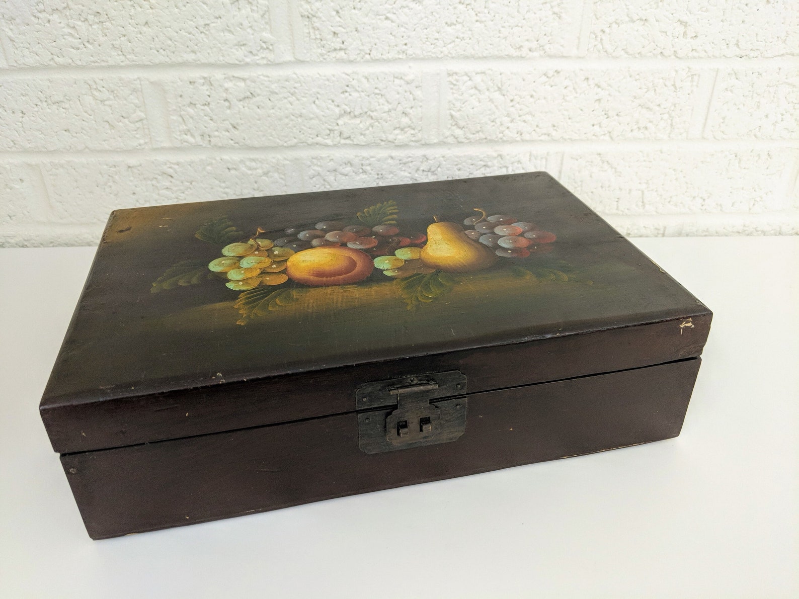 Wooden, Hand Painted Box With Fruit Still Life - Etsy