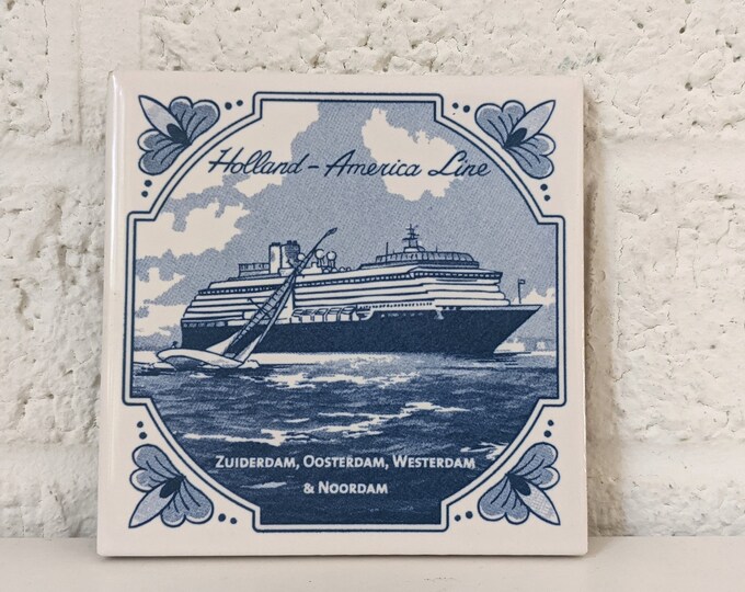 One Vintage Delft Blue Holland America Line Tile Coaster | Cruise Liner ...