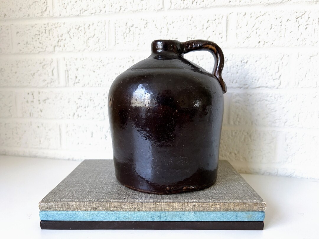 Vintage or Antique Stoneware Crock Finger Jug | Brown Pottery Jug ...