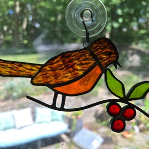 Vintage Robin Stained Glass Suncatcher | Stained, Leaded Glass Window ...