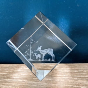 Vintage Laser Engraved Glass Cube | Deer at Tree | Stands on Corner - Etsy