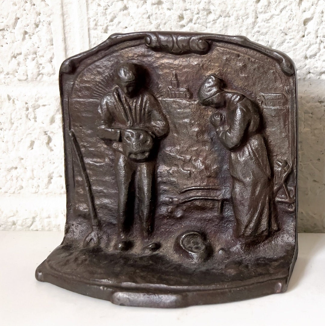 Pair Vintage Cast Iron Bookends | the Angelus Prayer at Harvest by ...