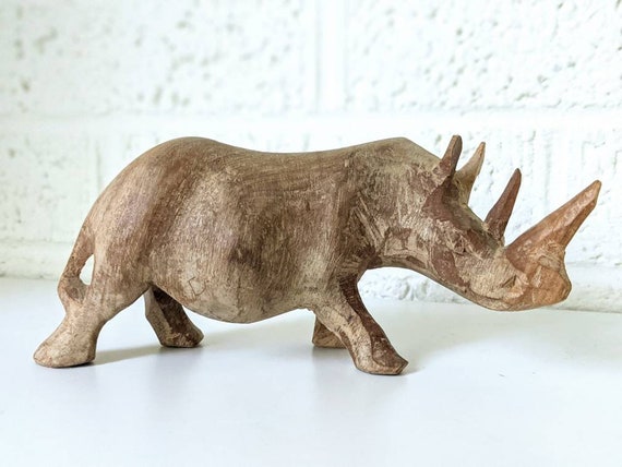 Vintage Hand Carved Wood Rhinoceros Carved Wooden Rhino - Etsy
