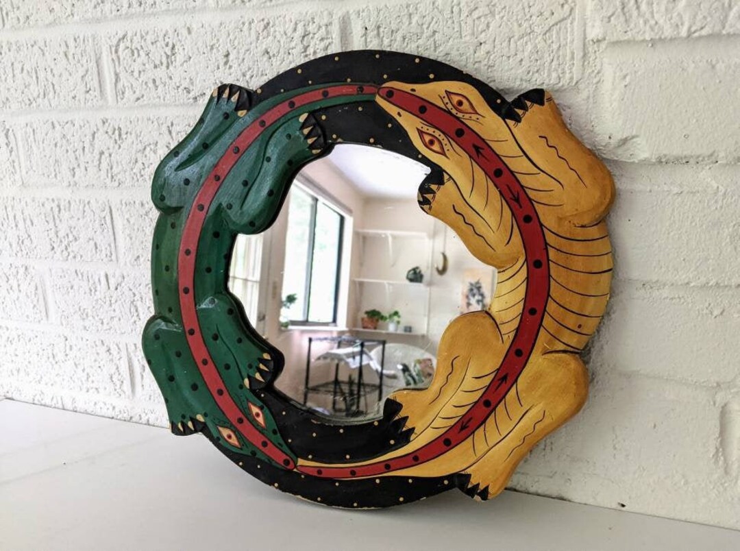 Vintage Wooden Framed Mirror With Two Lizards Alligators or - Etsy