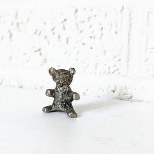 Vintage Tiny Teddy Bear Figurine Pewter or Metal Miniature Teddy Bear ...