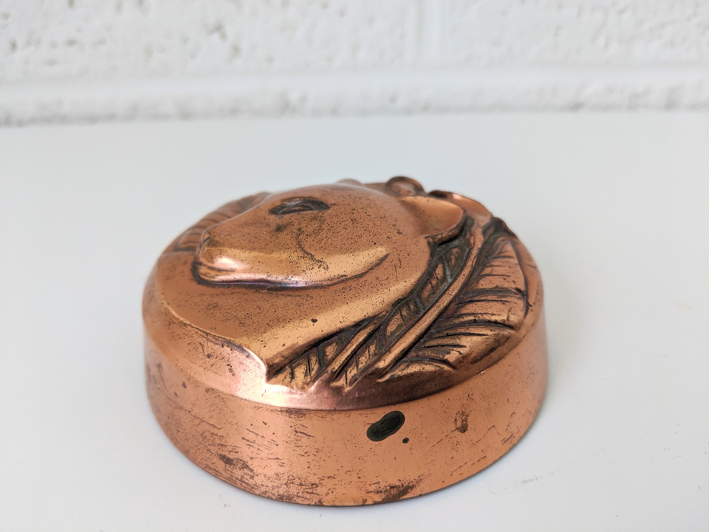 Vintage Copper Big Cat and Calla Lily Paperweight | Etsy