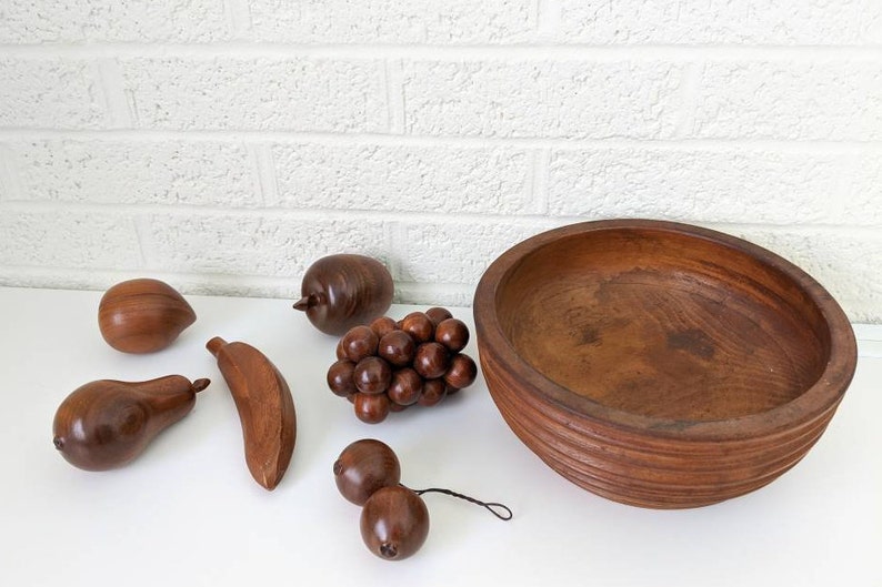 Bowl of Vintage Wooden Fruit - Etsy