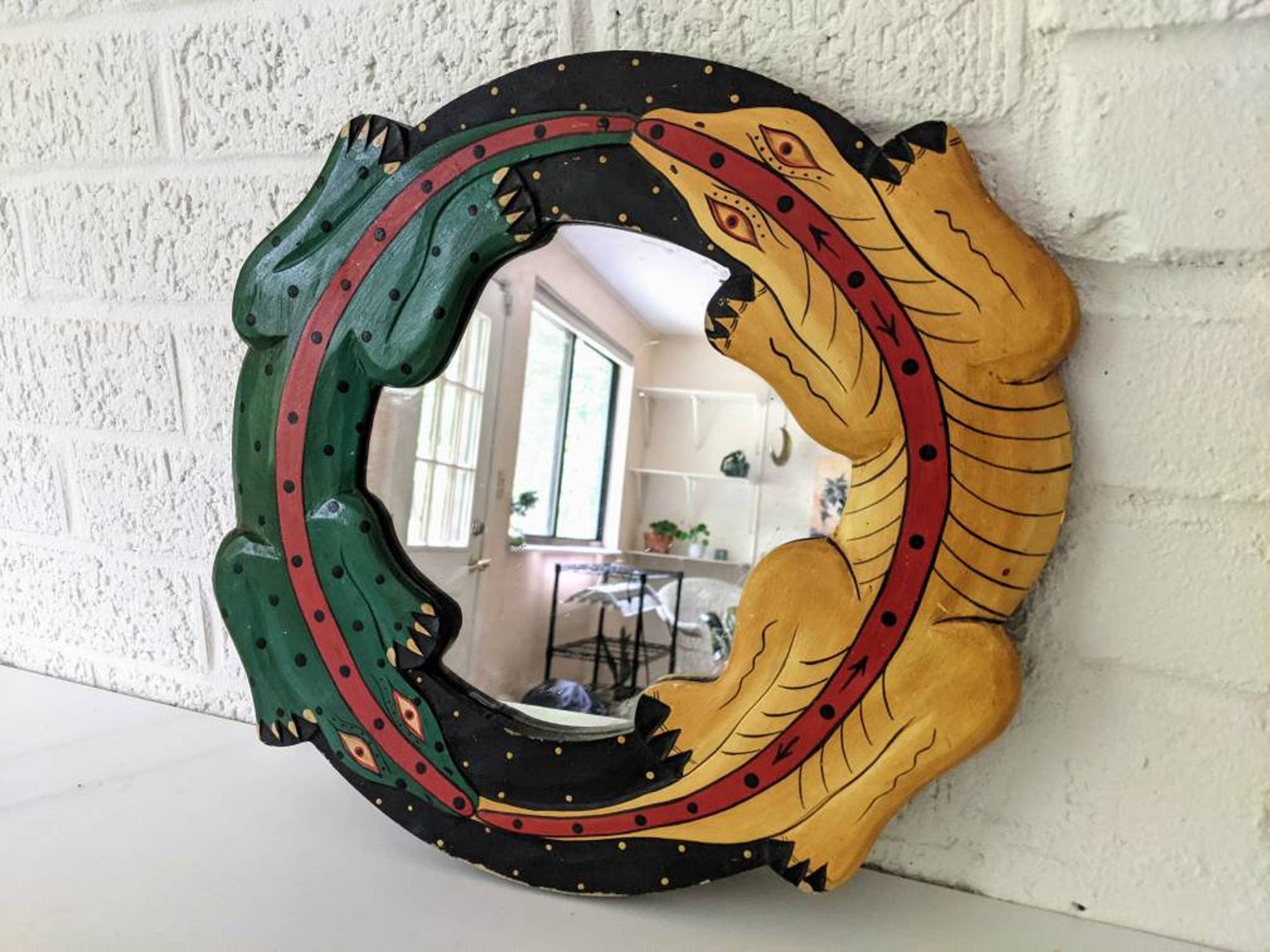Vintage Wooden Framed Mirror With Two Lizards Alligators or - Etsy