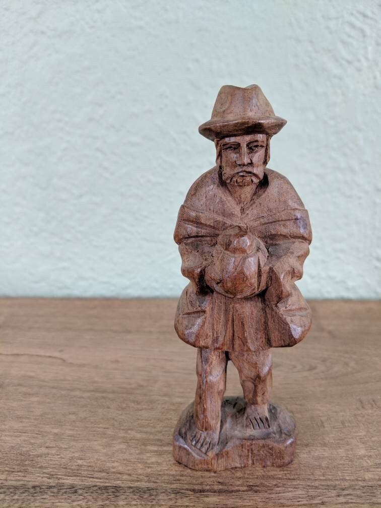 Ecuador Hand Carved Barefoot Traveling Man Carrying Bowl | Etsy