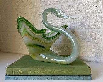 Vintage Green Hand Blown Ppulled Glass Swan/swan Figuribe/swan Dosh ...