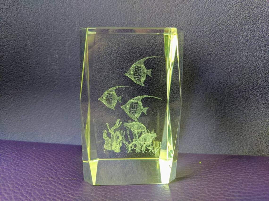 Vintage Laser Engraved Fish Crystal Cut Glass Paperweight - Etsy