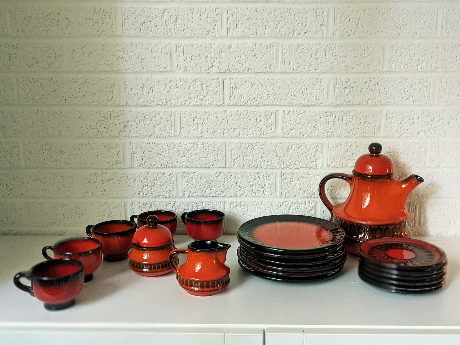 Vintage Red-orange Pottery Dish Set 20-piece Teapot - Etsy