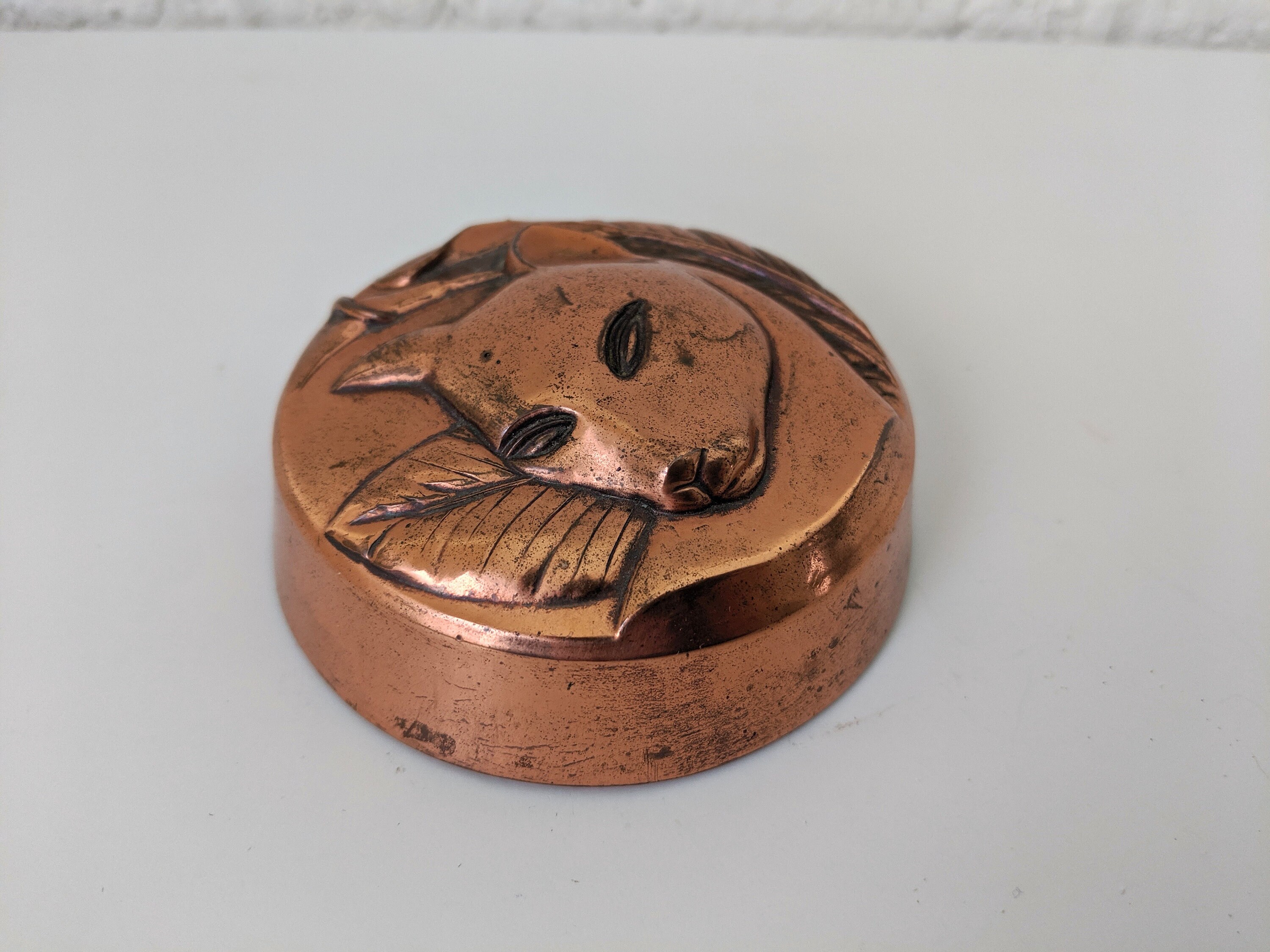 Vintage Copper Big Cat and Calla Lily Paperweight | Etsy